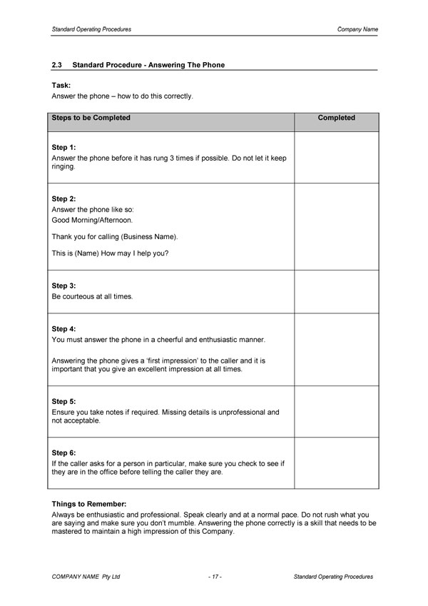 Standard Operating Procedures Template Tristarhomecareinc