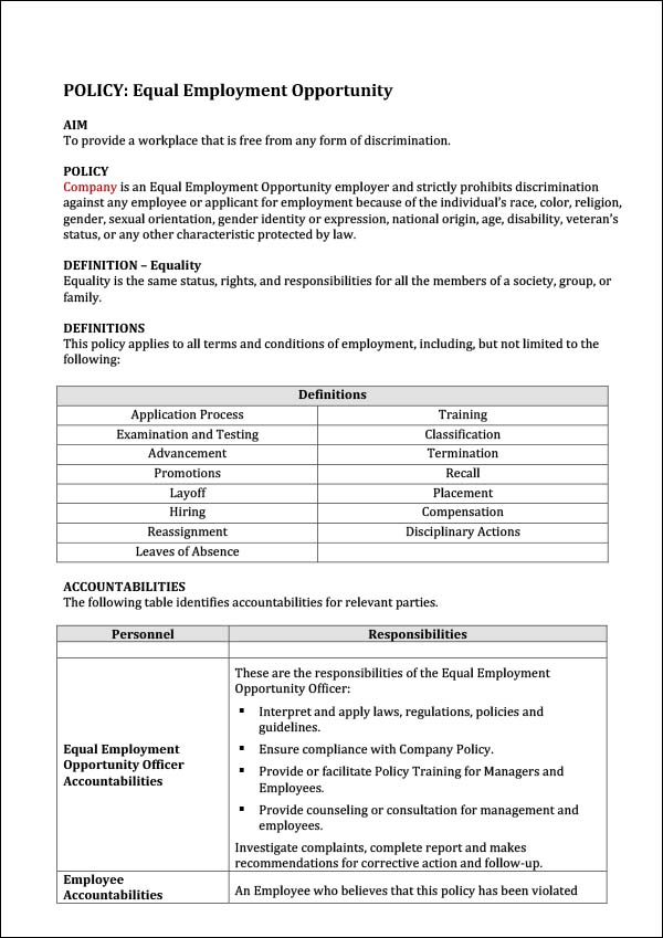 Equal Opportunity Policy Template - Digital Documents Direct | Templates Equal Opportunity Policy Template - Digital Documents Direct | Templates