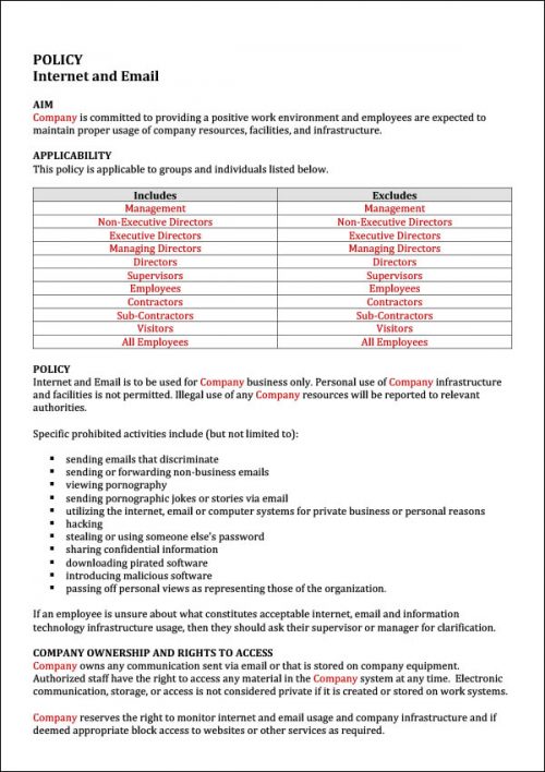 Internet and Email Policy Template | Risking Your Business?