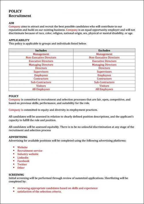 Recruitment Policy Template | Recruit the Best Team for Success