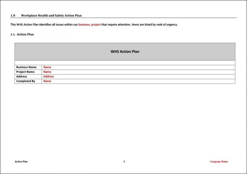 WHS Action Plan Template | Create your WHS Action Plan