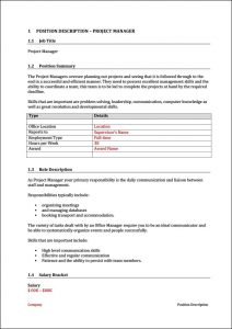 Project Manager Position Description Template - Save Time