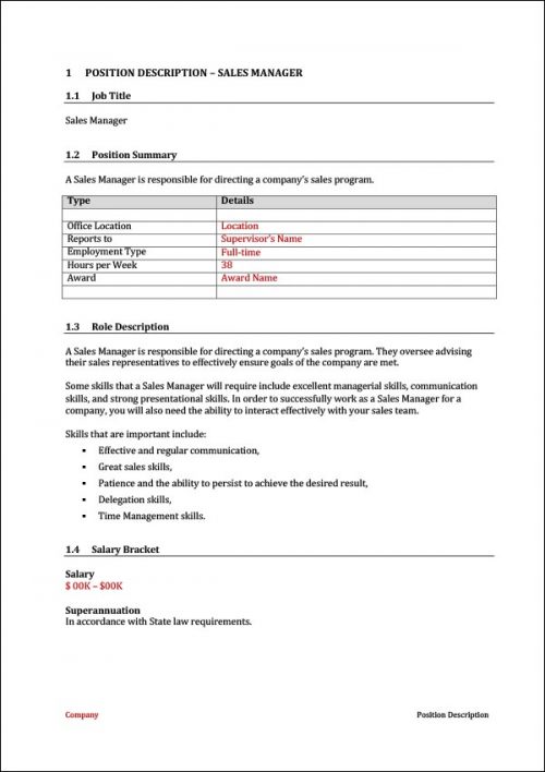 Sales Manager Position Description Template - Boost Business