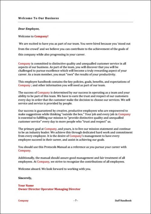 Staff Handbook Template