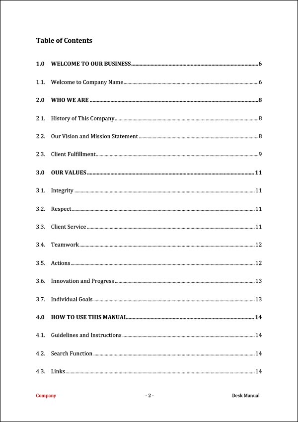 Desk Manual Template Improve Business Performance