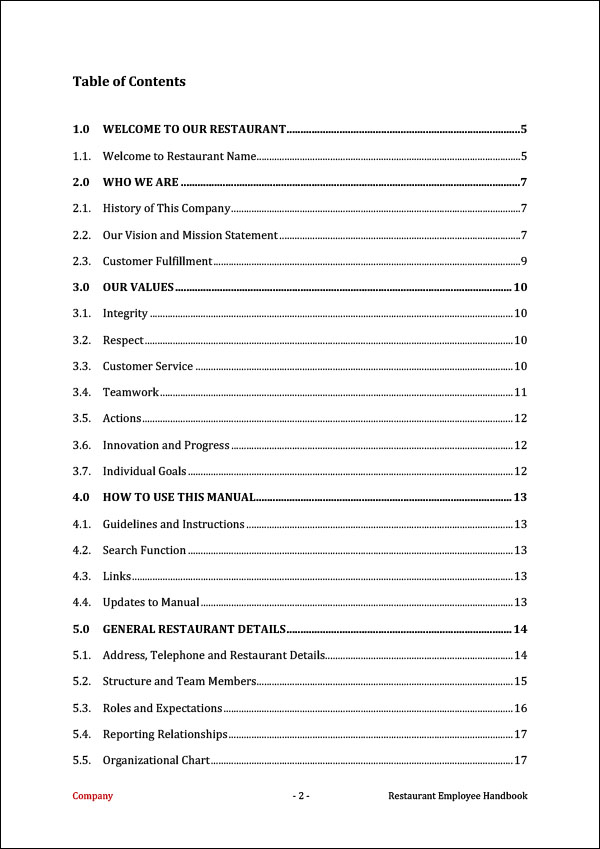 Restaurant Employee Handbook Template Restaurant Employee Handbook Template