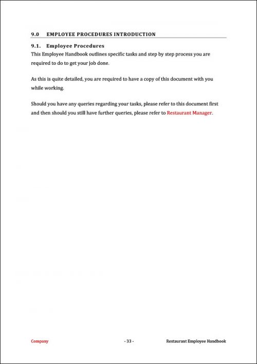 Restaurant Employee Handbook Template | Boost Performance