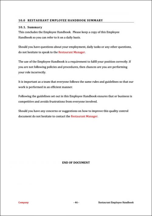 Restaurant Employee Handbook Template | Improve Your Restaurant Fast