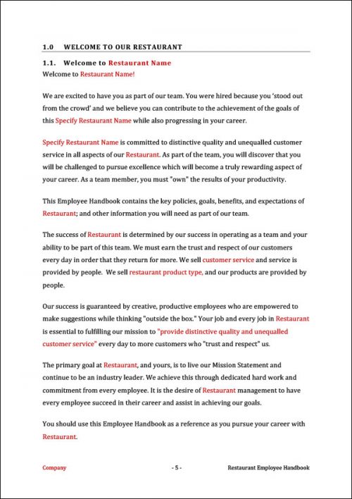 Restaurant Employee Handbook Template | Boost Performance