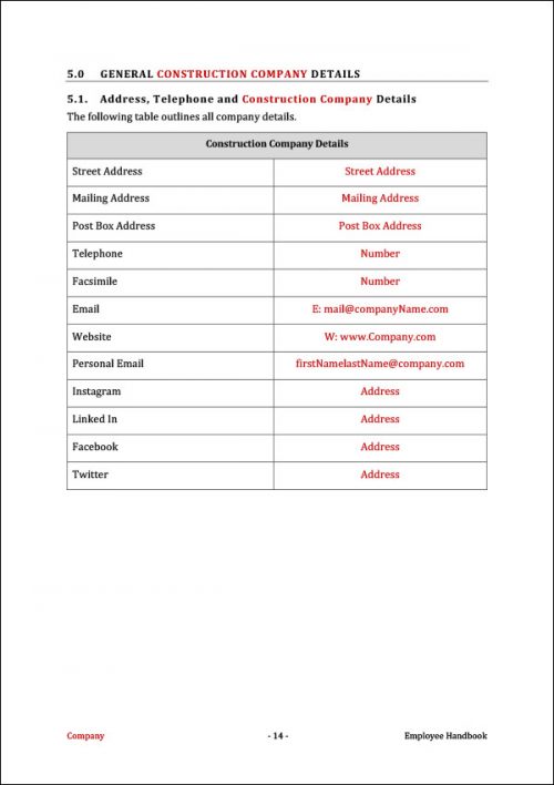 Construction Company Employee Handbook Template | Improve Faster