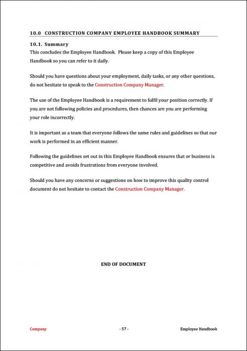 Construction Company Employee Handbook Template | Improve Faster