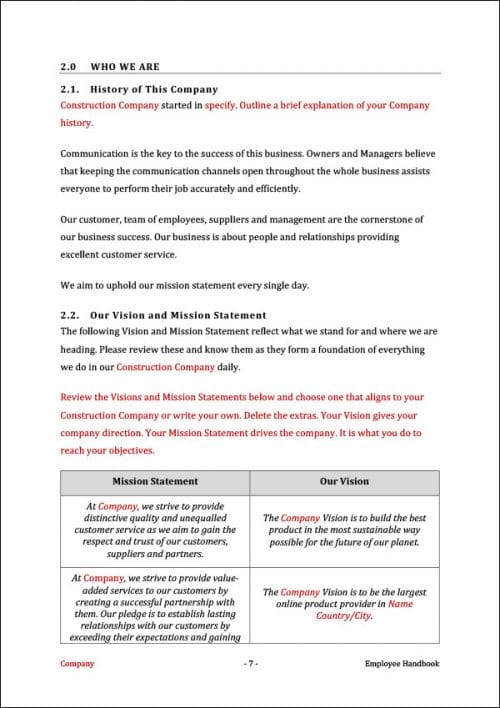 Construction Company Employee Handbook Template | Improve Faster