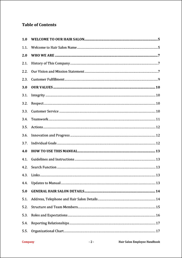 Free Salon Employee Handbook Template Printable Templates