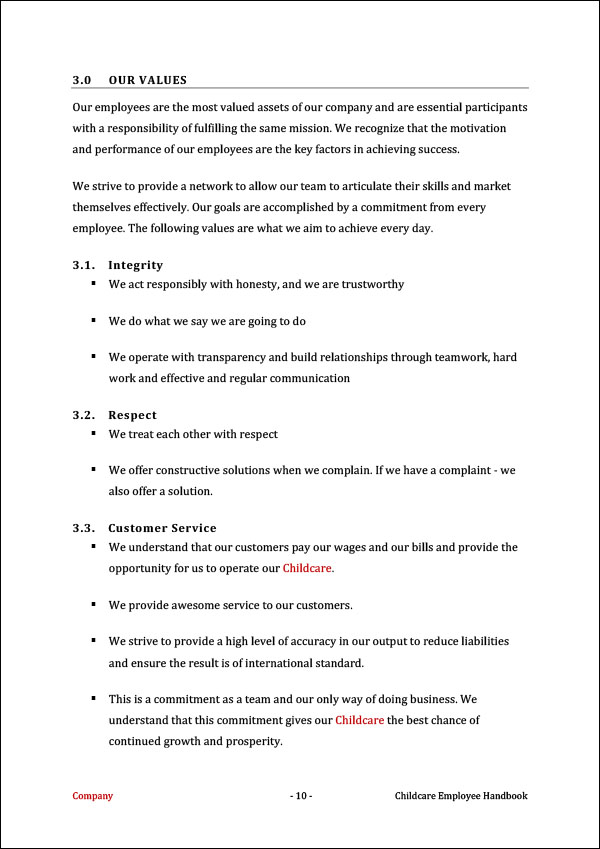 Childcare Employee Handbook Template Improve Immediately