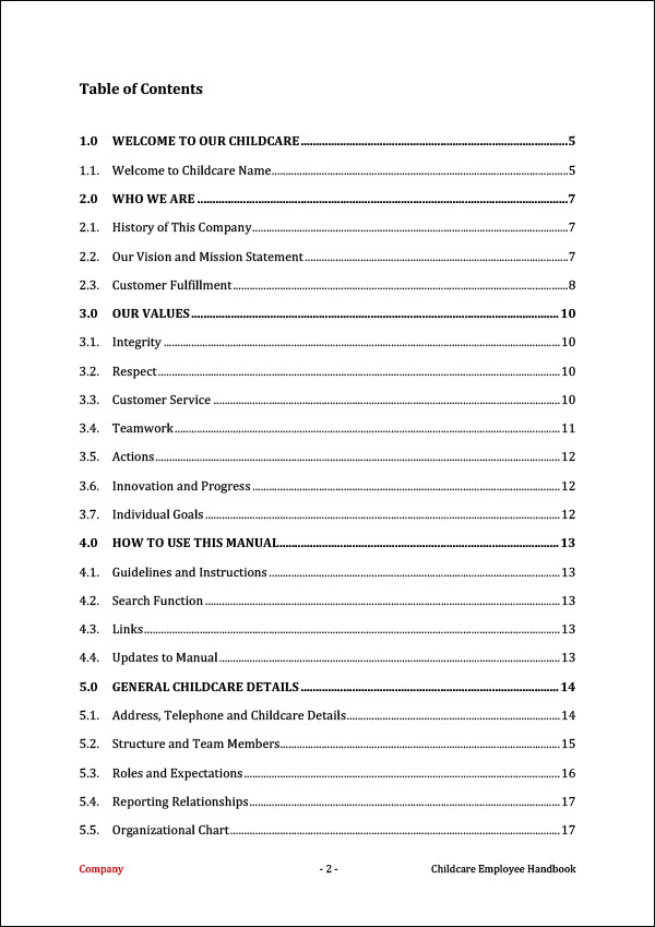 Childcare Employee Handbook Template Improve Immediately