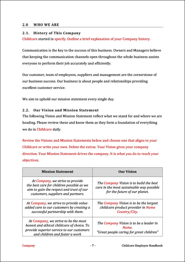 Childcare Employee Handbook Template Improve Immediately