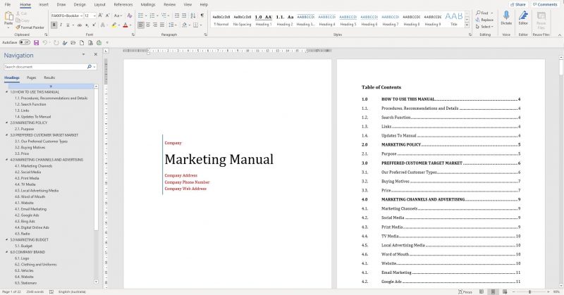 Operations Manual Table of Contents for Your Operations Manual Template