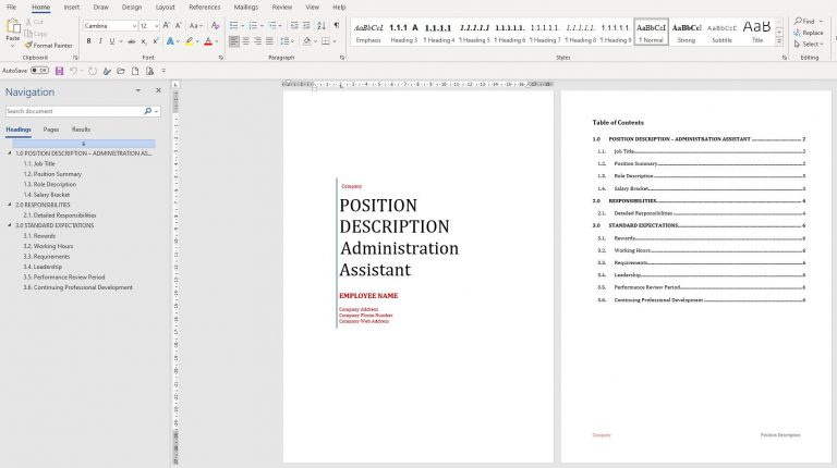 Position Description Template - MS Word, Instant Download
