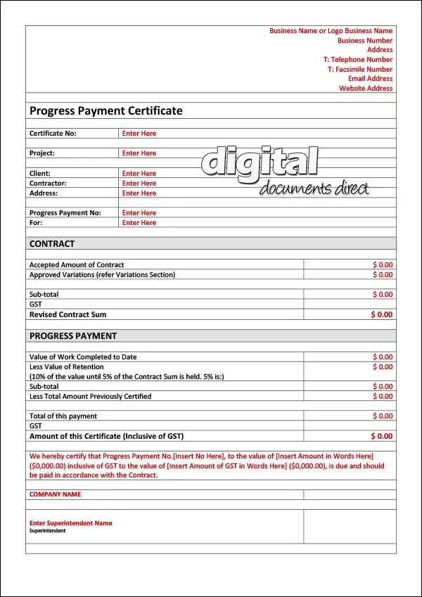 Payment Certificate Template Payment Certificate Template