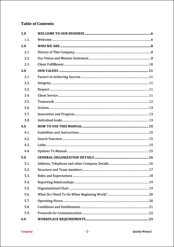 Easy Free Quality Manual Template Download Now